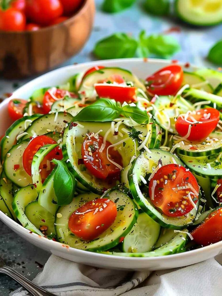 Italian Cucumber Salad with Tomatoes and Parmesan - Quick Homemade Recipes